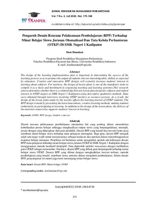(PDF) Pengaruh Desain Rencana Pelaksanaan Pembelajaran (RPP) Terhadap Minat Belajar Siswa ...