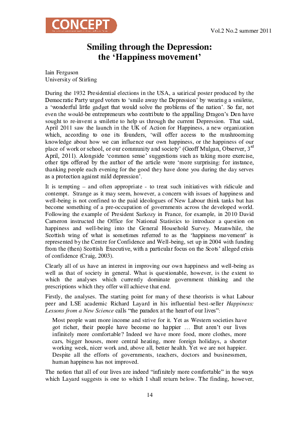 (PDF) Smiling through the Depression: the 'Happiness movement