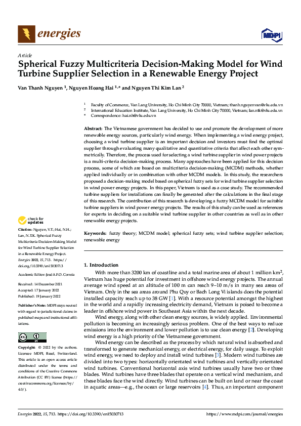 Pdf Spherical Fuzzy Multicriteria Decision Making Model For Wind Turbine Supplier Selection In