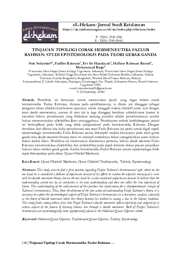 (PDF) Tinjauan Tipologi Corak Hermeneutika Fazlur Rahman: Studi Epistemologis Pada Teori Gerak Ganda