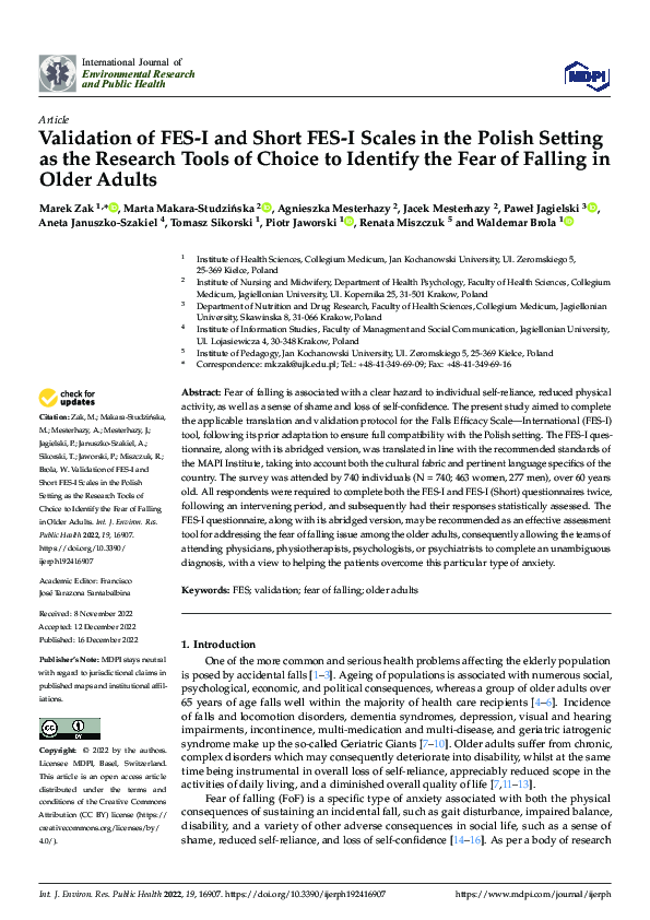 (PDF) Validation of FES-I and Short FES-I Scales in the Polish Setting ...