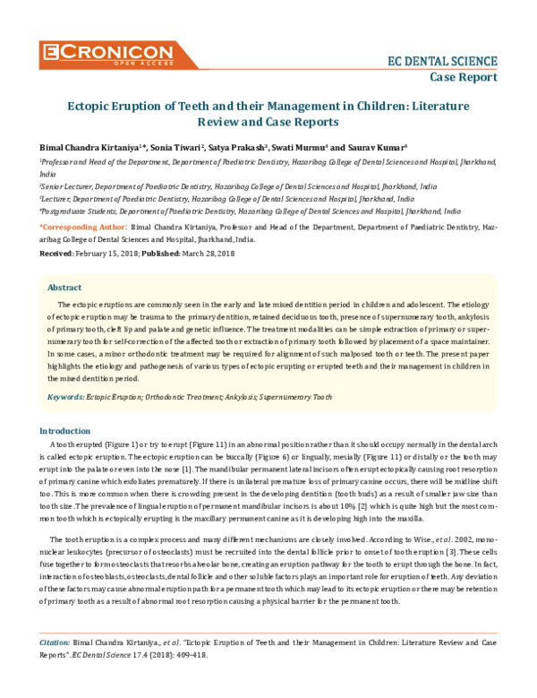 (PDF) Ectopic Eruption of Teeth and their Management in Children ...