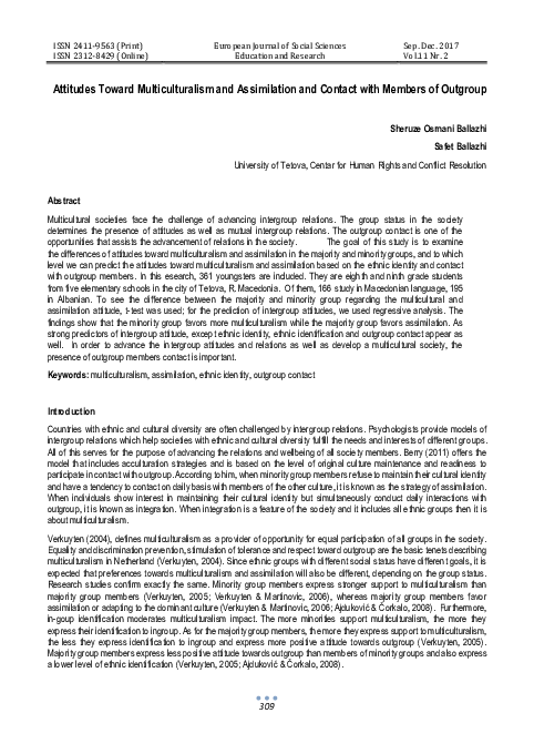 (PDF) Attitudes Toward Multiculturalism and Assimilation and Contact ...