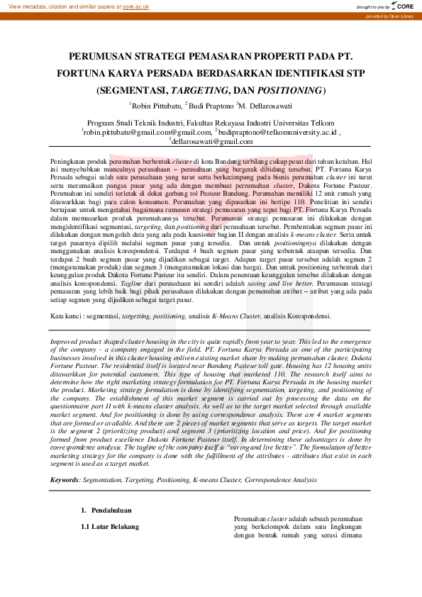 (PDF) Perumusan Strategi Pemasaran Properti Pada Pt. Fortuna Karya Persada Berdasarkan ...