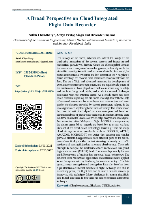 (PDF) A Broad Perspective on Cloud Integrated Flight Data Recorder