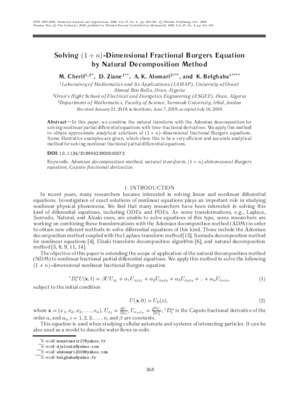 Pdf Solving 1 N Dimensional Fractional Burgers Equation By