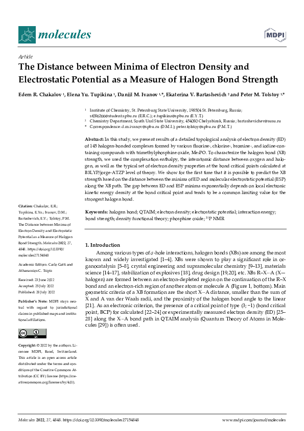 (PDF) The Distance between Minima of Electron Density and Electrostatic ...