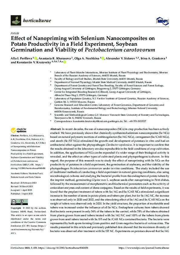 (PDF) Effect of Nanopriming with Selenium Nanocomposites on Potato ...