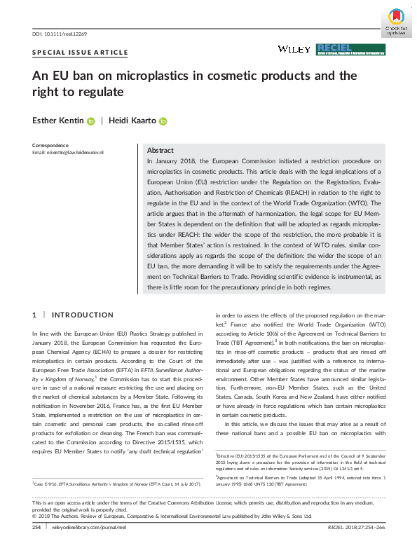 (PDF) An EU ban on microplastics in cosmetic products and the right to ...