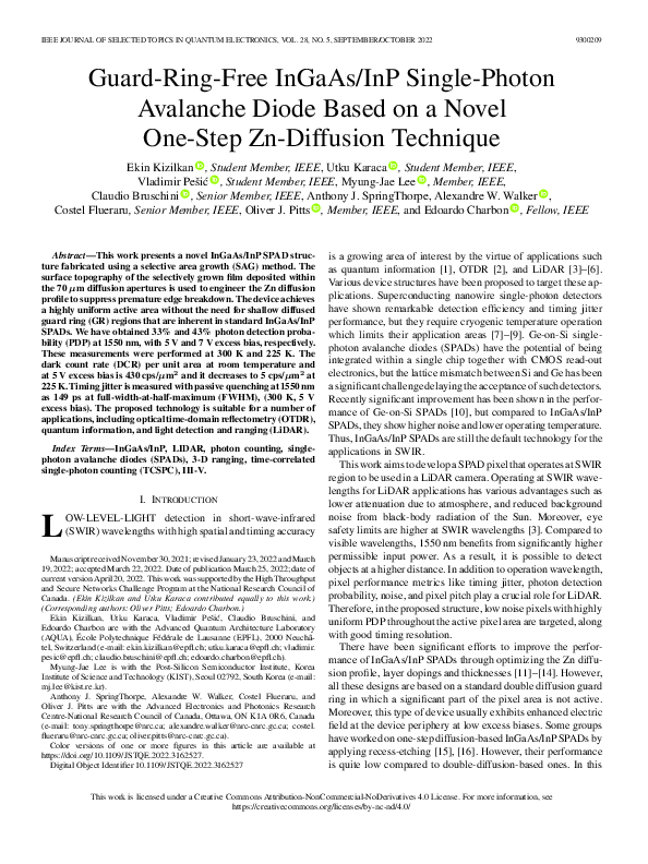 (PDF) Guard-Ring-Free InGaAs/InP Single-Photon Avalanche Diode Based on a Novel One-Step Zn ...
