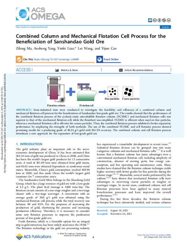 (PDF) Combined Column and Mechanical Flotation Cell Process for the ...