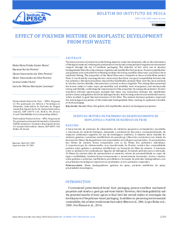 (PDF) Effect of Polymer Mixture on Bioplastic Development from Fish Waste