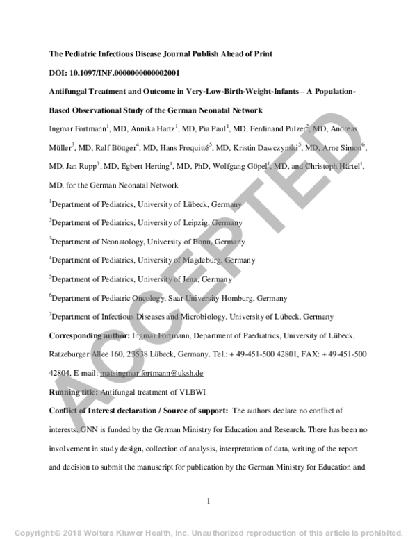 (PDF) Antifungal Treatment and Outcome in Very-Low-Birth-Weight-Infants ...