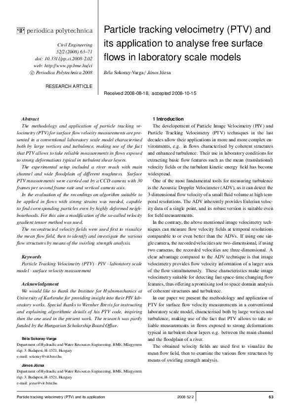 (PDF) Particle Tracking Velocimetry for Analyzing Turbulent Flows