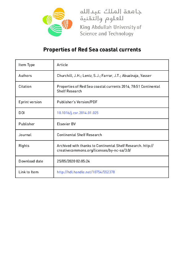 (PDF) Properties of Red Sea coastal currents
