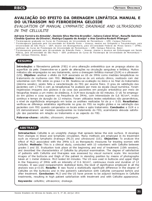 (PDF) Avaliação Do Efeito Da Drenagem Linfática Manual e Do Ultrassom ...