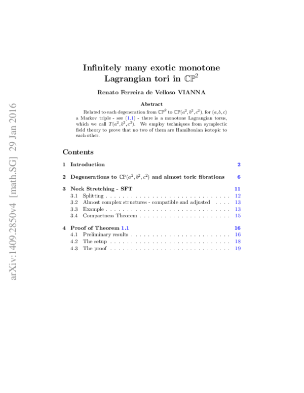 (PDF) Infinitely many exotic monotone Lagrangian tori in ℂℙ2