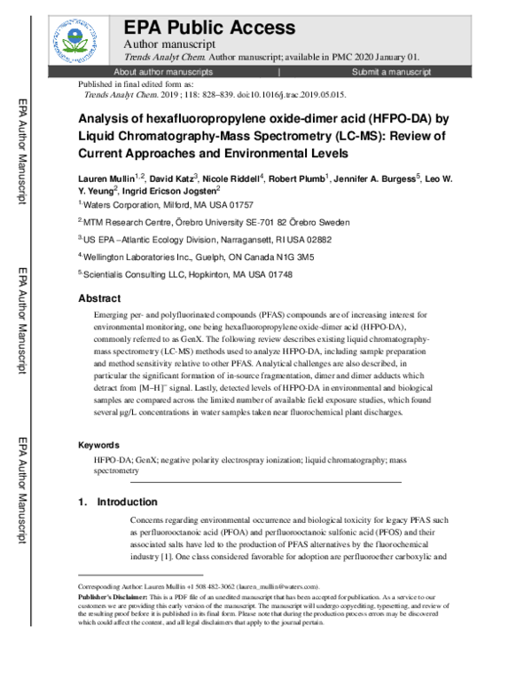 (PDF) Analysis of hexafluoropropylene oxide-dimer acid (HFPO-DA) by ...