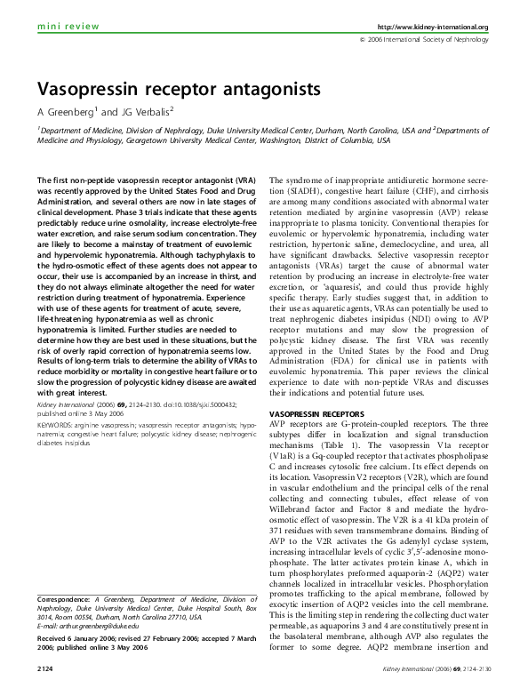 (PDF) Vasopressin receptor antagonists | Joseph Verbalis - Academia.edu