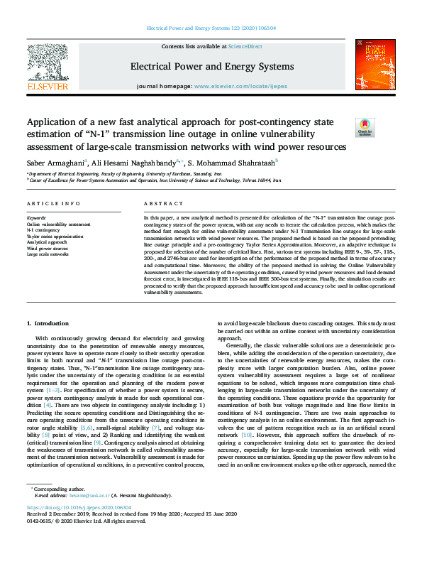 Pdf Fast N 1 Outage Assessment In Wind Power Systems
