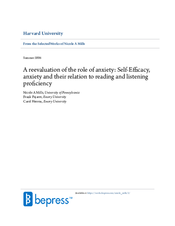 (PDF) A Reevaluation of the Role of Anxiety: Self-Efficacy, Anxiety, and Their Relation to ...