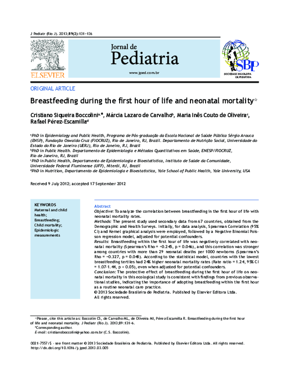 (PDF) Breastfeeding during the first hour of life and neonatal mortality