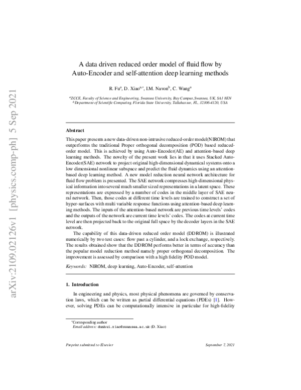 (PDF) A data driven reduced order model of fluid flow by Auto-Encoder and self-attention deep ...