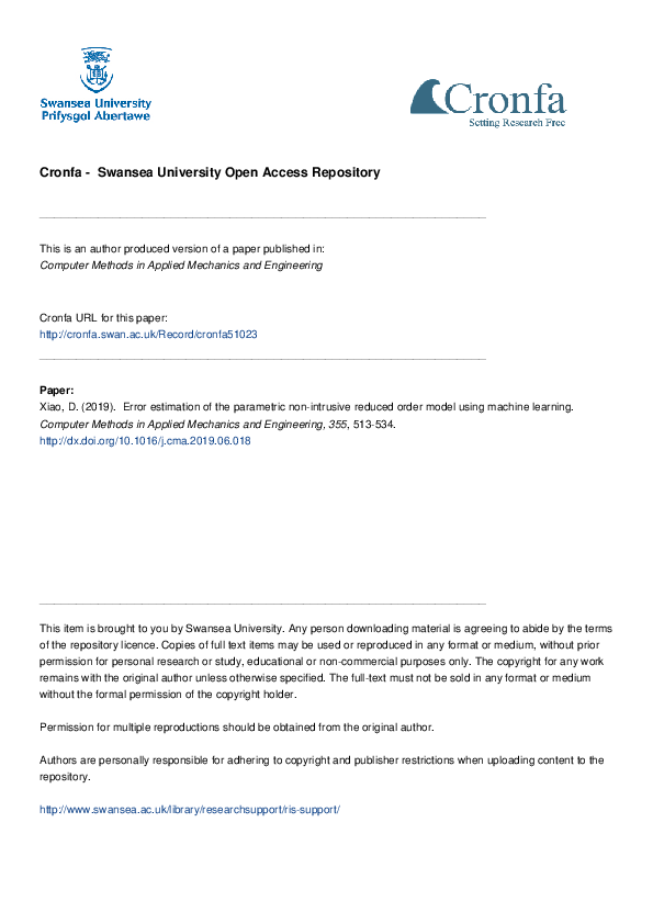 Pdf Error Estimation Of The Parametric Non Intrusive Reduced Order Model Using Machine Learning
