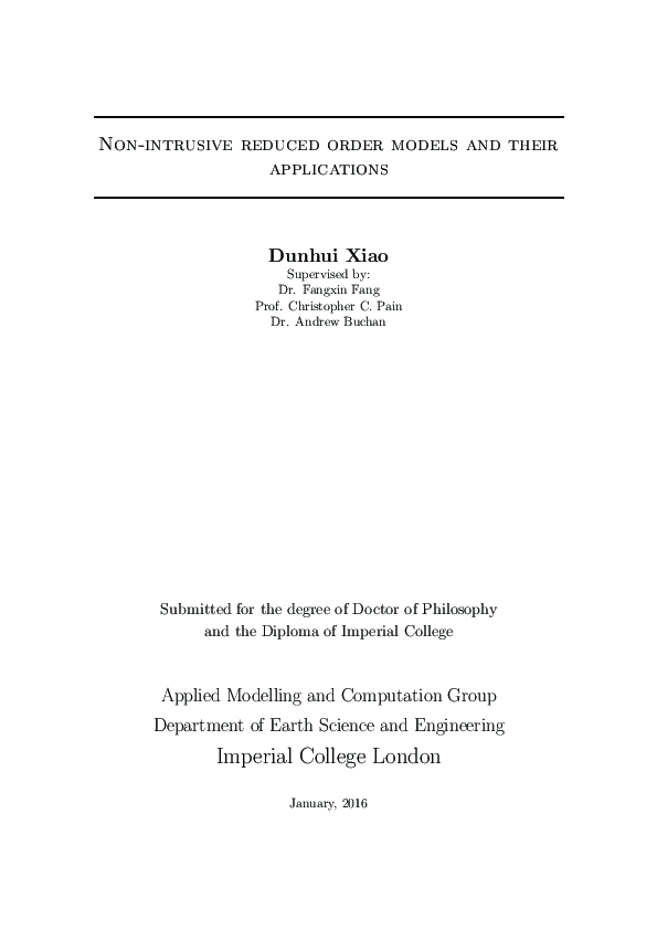 Pdf Non Intrusive Reduced Order Models And Their Applications Dunhui Xiao