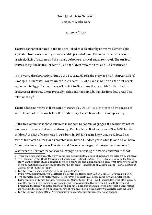 (PDF) From Rhodopis to Cinderella The journey of a story