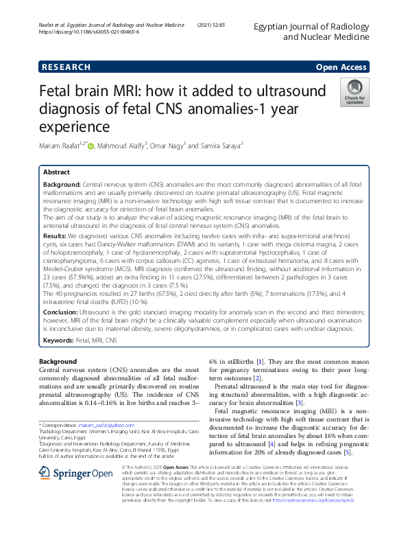 (PDF) Fetal brain MRI: how it added to ultrasound diagnosis of fetal ...