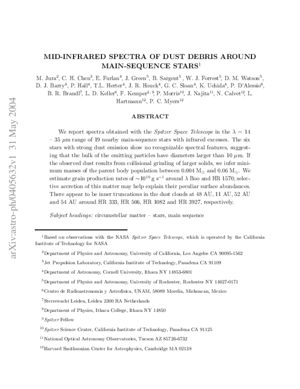 (PDF) Mid‐Infrared Spectra of Dust Debris around Main‐Sequence Stars
