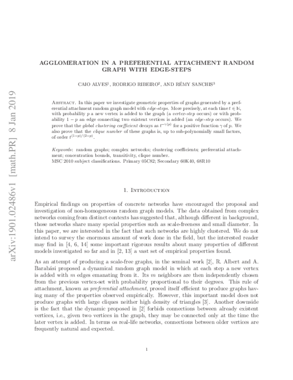 Pdf Agglomeration In A Preferential Attachment Random Graph With Edge Steps Caio Figueira