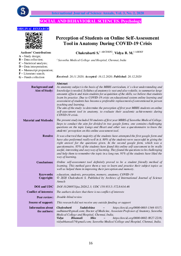 (PDF) Perception of Students on Online Self-Assessment Tool in Anatomy During COVID-19 Crisis