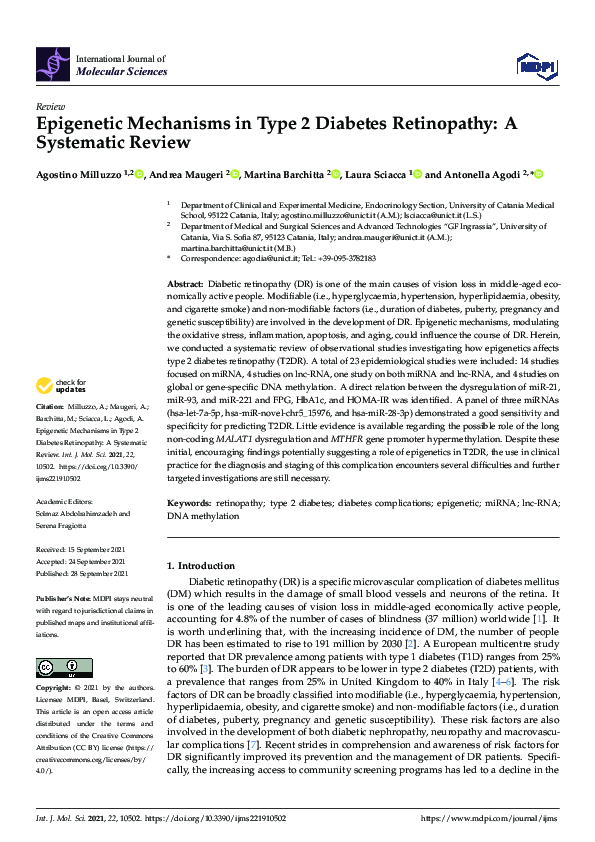 (PDF) Epigenetic Mechanisms in Type 2 Diabetes Retinopathy: A ...