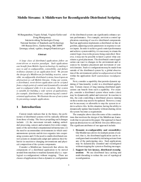Pdf Mobile Streams A Middleware For Reconfigurable Distributedscripting M Ranganathan