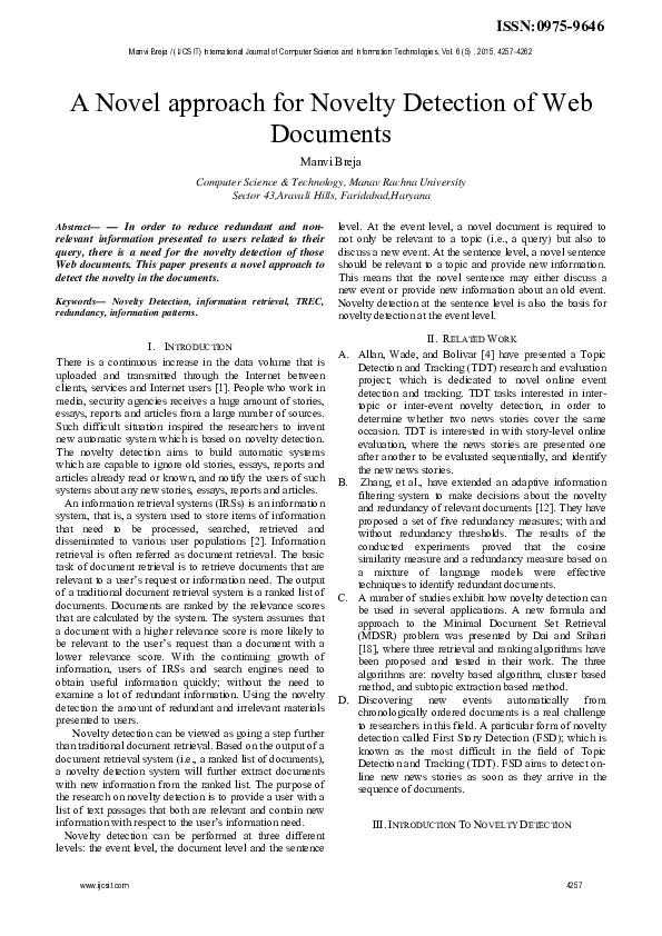 (PDF) A Novel approach for Novelty Detection of Web Documents