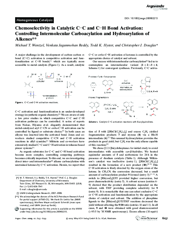 (PDF) Chemoselectivity in Catalytic C C and C H Bond Activation ...