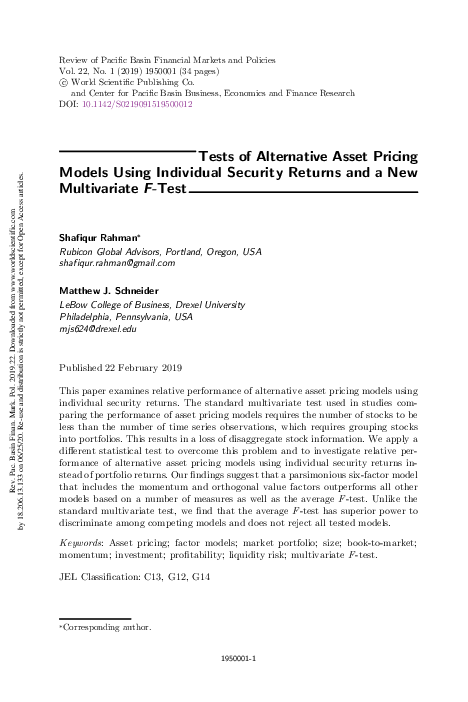 (PDF) Tests of Alternative Asset Pricing Models Using Individual ...