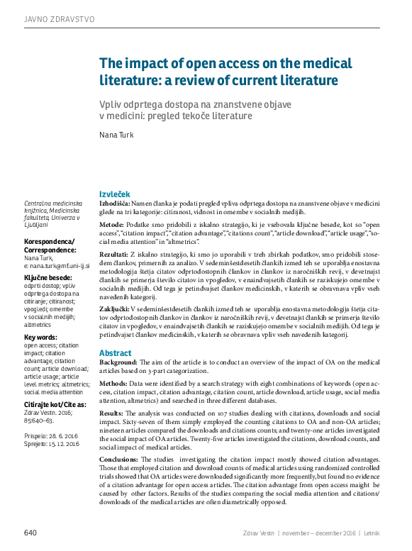 (PDF) The impact of open access on the medical literature: a review of ...