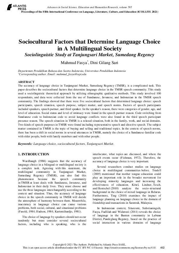 (PDF) Sociocultural Factors that Determine Language Choice in A ...