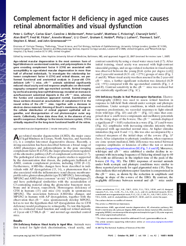 (PDF) Complement factor H deficiency in aged mice causes retinal ...