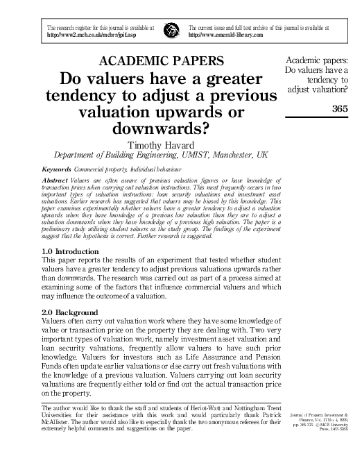 (PDF) Do valuers have a greater tendency to adjust a previous valuation ...