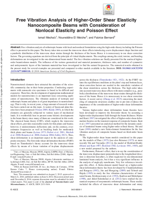 (PDF) Free Vibration Analysis of Higher-Order Shear Elasticity Nanocomposite Beams with ...