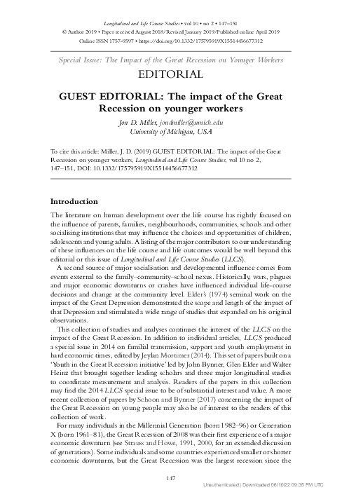 (PDF) Guest Editorial: The impact of the Great Recession on younger workers