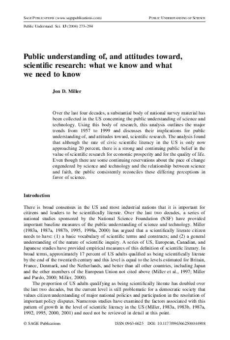 (PDF) Public Understanding of, and Attitudes toward, Scientific ...