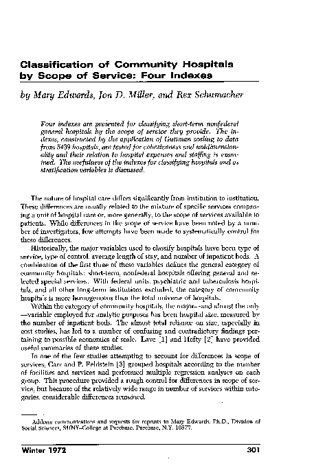(PDF) Classification of community hospitals by scope of service: four ...