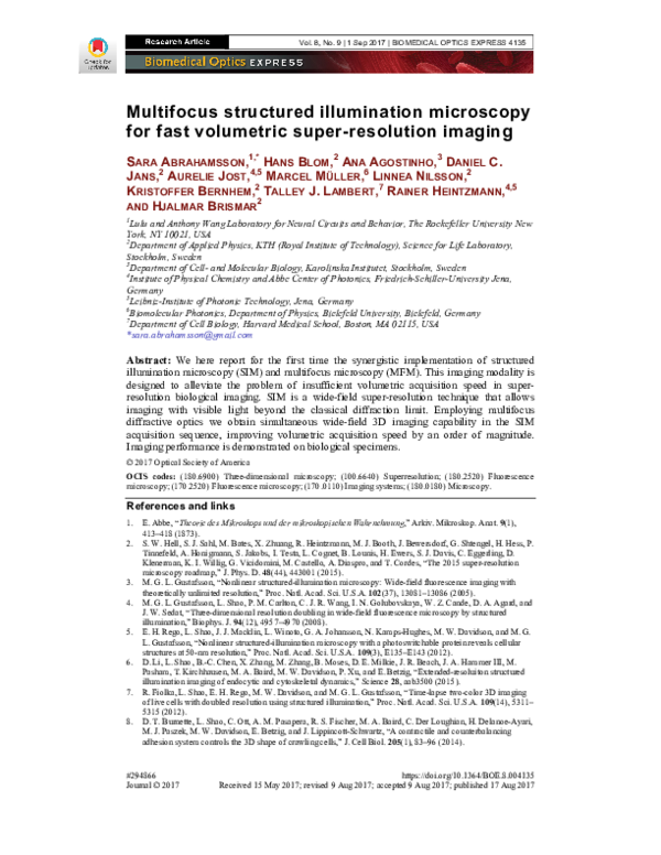(PDF) Multifocus structured illumination microscopy for fast volumetric super-resolution imaging