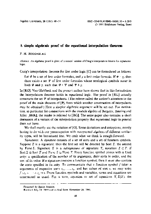 (PDF) A simple algebraic proof of the equational interpolation theorem