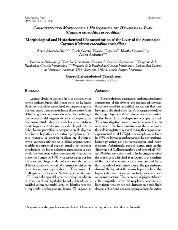 (PDF) Caracterización morfológica e histoquímica del hígado de la baba ...